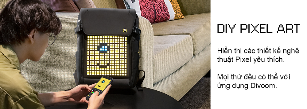 Balo Divoom Pixoo Backpack-M Màn Hình LED Thông Minh - Phụ Kiện Macbook