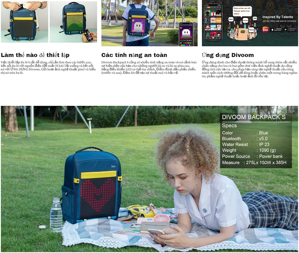 Balo Divoom Backpack-S Màn Hình Led Thông Minh - Phụ Kiện Macbook